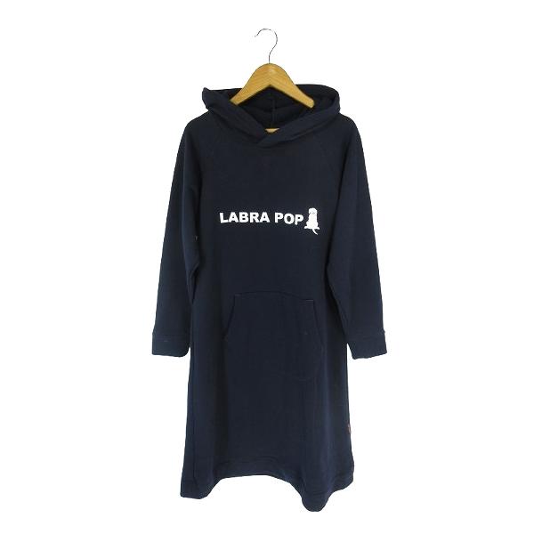 ラブラポップ LABRA POP プルオーバー ワンピース パーカー 長袖 ひざ丈 パイル地 プリント ロゴ ネイビー サイズL QQQ レディース【表記サイズ】L【実寸サイズ】身幅：45cm　着丈：90cm　ゆき丈：70cm　　【素材】ポ...