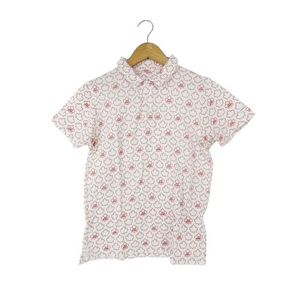 Jack Bunny  ジャックバニー ポロシャツ ゴルフ ウエア 半袖 総柄 レッド ホワイト サイズ 150 QQQ キッズ【表記サイズ】150【実寸サイズ】肩幅：35cm　身幅：38cm　袖丈：15cm　着丈：55cm　　【素材】コッ...