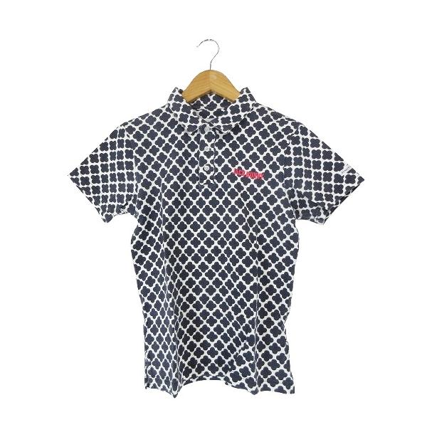 Jack Bunny ジャックバニー ポロシャツ ゴルフウエア 半袖 花柄 ロゴ 刺繍 ネイビー サイズ 150 QQQ キッズ【表記サイズ】150【実寸サイズ】肩幅：38cm　身幅：40cm　袖丈：15cm　着丈：53cm　　【素材】コッ...