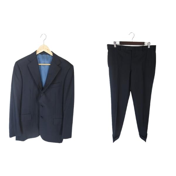 GINZA GlobalStyle × VITALE BARBERIS CANONICO オーダーメイド セットアップ スーツ テーラード ジャケット 3B スラックス ストライプ 無地 ネイビー【表記サイズ】サイズ表記なしのため実寸サイズ...
