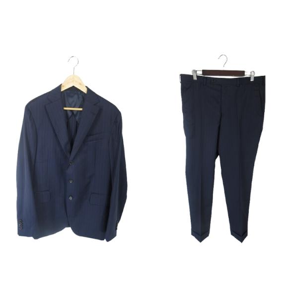GINZA GlobalStyle × VITALE BARBERIS CANONICO オーダーメイド セットアップ スーツ テーラード ジャケット 3B スラックス ストライプ ネイビー QQQ メンズ【表記サイズ】サイズ表記なしのため...
