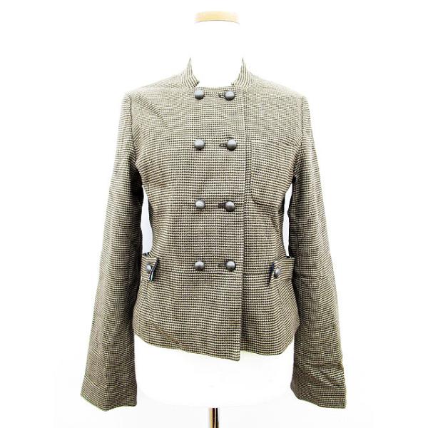 ニックブレーム nick broom スタンドカラー ジャケット 千鳥格子 ウール S 茶 ブラウン レディース【中古】【ベクトル 古着】【表記サイズ】S【実寸サイズ】肩幅：35cm　身幅：39cm　着丈：51cm　袖丈：60cm　　【素材...