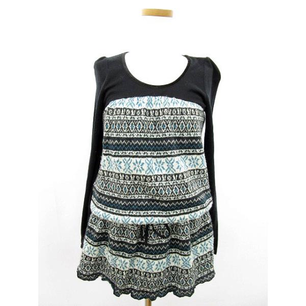 フリーズフレーズ FREE'S PHRASE ワンピース ドッキング ミニ ニット 長袖 総柄 M 緑 グリーン レディース【中古】【ベクトル 古着】【ブランド】フリーズフレーズ FREE'S PHRASE【表記サイズ】M【実寸サイズ】肩幅...