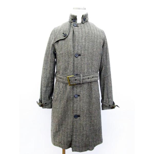 グローバルリズムエッセンス global rythme essence コート スタンドカラー ロング ヘリンボーン ウール F 茶 ブラウン レディース【中古】【ベクトル 古着】【ブランド】グローバルリズムエッセンス global ryt...