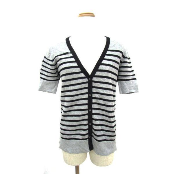 バーニーズニューヨーク BARNEYS NEW YORK カーディガン ボーダー Vネック 半袖 コットン 38 グレー 黒 ブラック ahm レディース【中古】【ベクトル 古着】【ブランド】バーニーズニューヨーク BARNEYS NEW ...