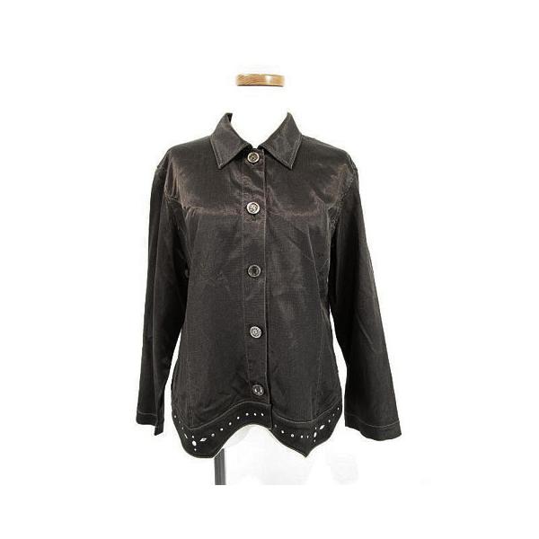 PORTA ROMANA DUE ジャケット 七分袖 スタッズ シャイニー 光沢 グレー系 40 レディース【表記サイズ】40【実寸サイズ】肩幅：40.5cm　身幅：46.5cm　着丈：51cm　袖丈：46cm　　【素材】綿50% キュプラ...