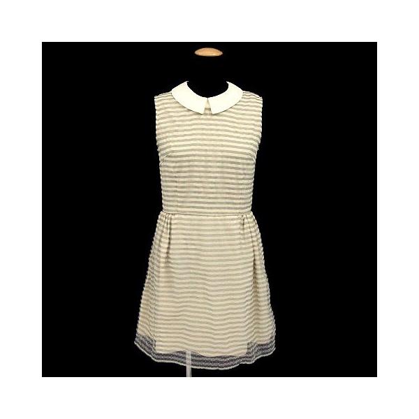 ジュレップ julep ワンピース ノースリーブ ひざ丈 チュール 総裏地 ボーダー ドットビーズ ベージュ グレー ゴールド M レディース【表記サイズ】M【実寸サイズ】肩幅：32.5cm　身幅：41cm　総丈：84.5cm　　【素材】表...