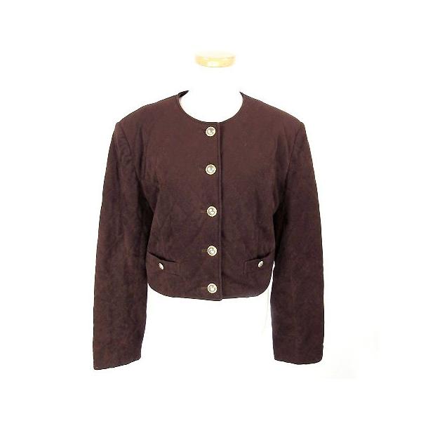 Cecilene ノーカラー キルティング ジャケット 長袖 茶 9 レディース【表記サイズ】9【実寸サイズ】肩幅：43cm　身幅：47cm　着丈：47cm　袖丈：57cm　　【素材】表地 アセテート75% ポリエステル25%　裏地 中綿 ...