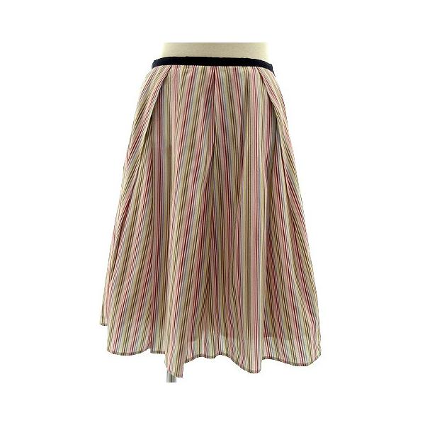 アンケート en quete スカート ギャザースカート ミディ丈 総裏地 コットン混 日本製 ストライプ マルチカラー 9 レディース【ブランド】アンケート en quete【表記サイズ】9【実寸サイズ】ウエスト：64cm　スカート丈：5...