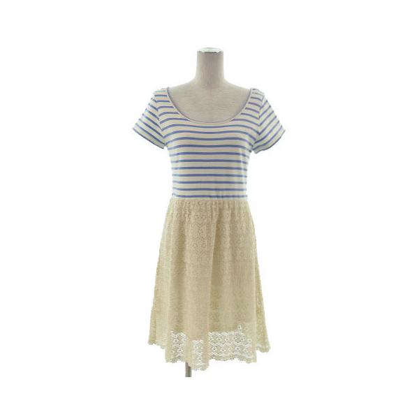 ラボラトリーワーク laboratory work ワンピース クロシェ編み切替え ドッキング 半袖 ひざ丈 ボーダー アイボリー 青系 ベージュ M【ブランド】ラボラトリーワーク laboratory work【表記サイズ】M【実寸サイズ...
