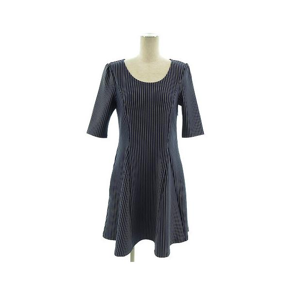 スウィートマミー Sweet Mommy ワンピース ひざ丈 七分袖 授乳口付き マタニティ ストライプ ストレッチ 紺 グレー M レディース【表記サイズ】M【実寸サイズ】肩幅：37cm　身幅：40cm　着丈：91cm　袖丈：34cm　※...