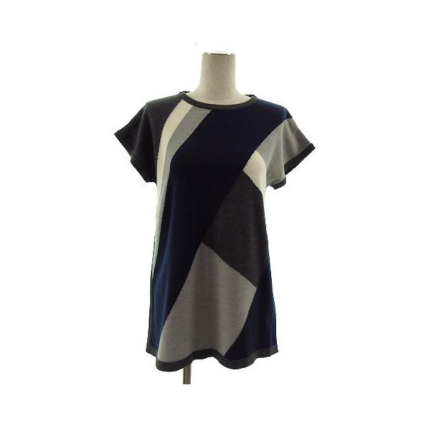 コレット KORET ニット セーター ノースリーブ ウール混 総柄 グレー ネイビー 紺 オフ白 レディース【表記サイズ】表記なし実寸サイズをご参照ください。【実寸サイズ】身幅：43cm　着丈：66cm　ゆき丈：30cm　※実寸サイズに関...