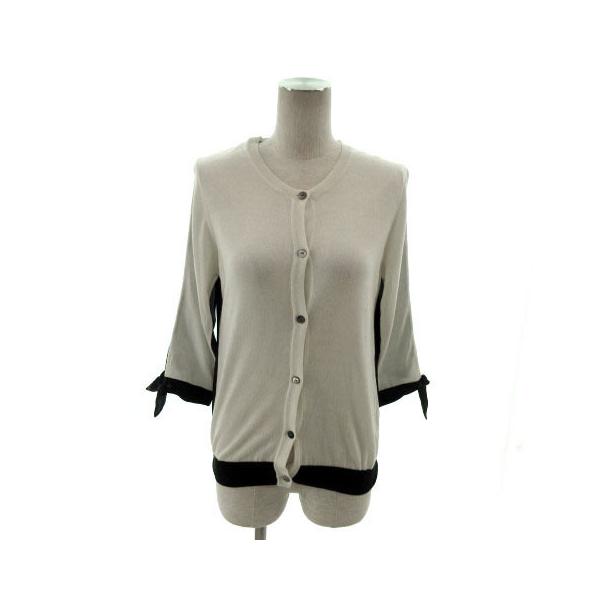 マンシェ manche Acuereb カーディガン ラウンドネック 七分袖 切替え オフ白 ブラック 黒 レディース【表記サイズ】表記サイズなし※実寸サイズをご確認下さい。【実寸サイズ】肩幅：35cm　身幅：44cm　着丈：55.5cm　...