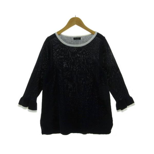 エンツォガラローマ Enza gala Roma ニット ボートネック 長袖 キャンディースリーブ イタリア製生地 コットン 配色 ネイビー 濃紺 白【表記サイズ】表記サイズなし※実寸サイズをご確認下さい。【実寸サイズ】肩幅：32cm　身幅...