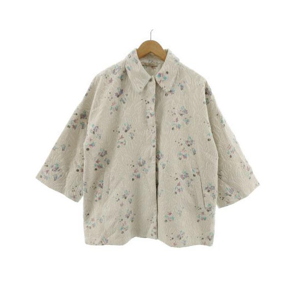 モアノンプリュ moi non plus ジャケット ステンカラー ビッグシルエット 花柄アイボリー ホワイト 白 ブルー 青 紫 レディース【表記サイズ】表記サイズ無し※実寸サイズをご確認下さい。【実寸サイズ】肩幅：64cm　身幅：58c...