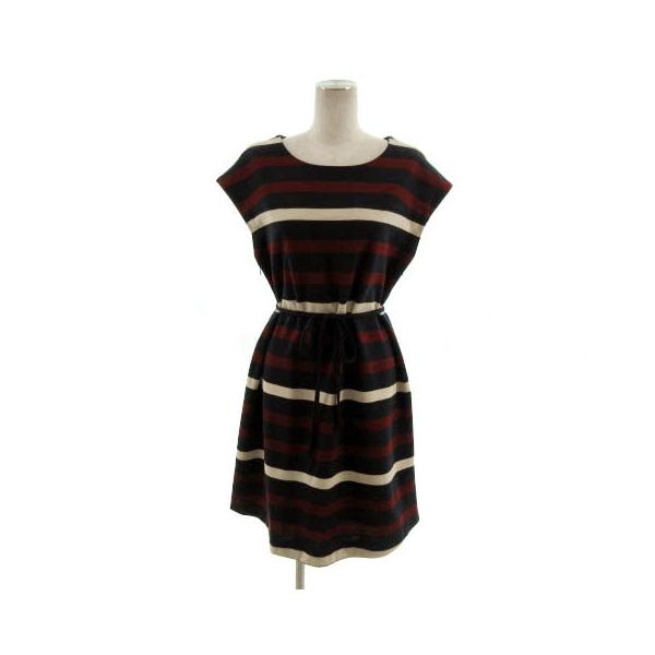 エル ELLE ワンピース マタニティウエア フレンチスリーブ ミディ丈 リボンベルト ウール混 日本製 ボーダー 紺 赤 ベージュ MーL【ブランド】エル ELLE【表記サイズ】M-L（バスト86-101 ヒップ87-106 身長154-...