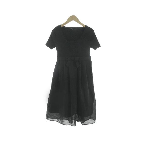 アンプルマージュ ANN PLUMAGE ワンピース リボン ニット シフォン切替え 半袖 ひざ丈 ドッキング ブラック 黒 2 レディース【表記サイズ】2（XSサイズ相当）※実寸サイズをご確認下さい。【実寸サイズ】肩幅：30cm　身幅：3...