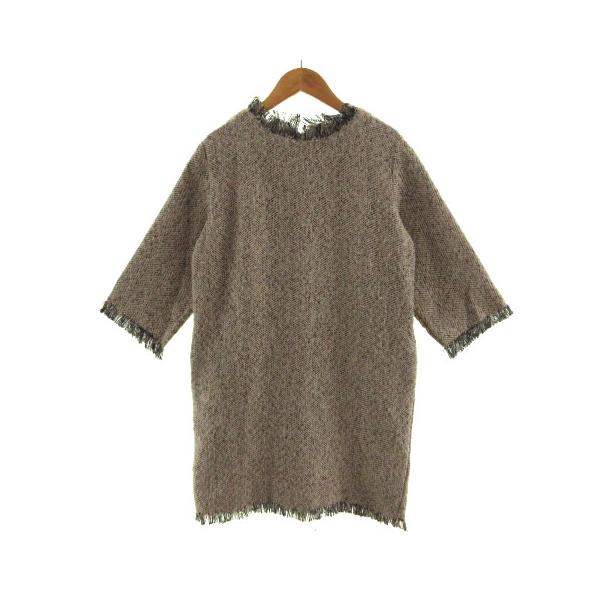 フロムファーストミュゼ FROM FIRST MUSEE ワンピース 七分袖 ひざ丈 フリンジ ツイード ブラウン 茶 ブラック 黒 ホワイト 白【表記サイズ】サイズ表記なし※実寸サイズをご確認下さい。【実寸サイズ】肩幅：約38cm　身幅：...
