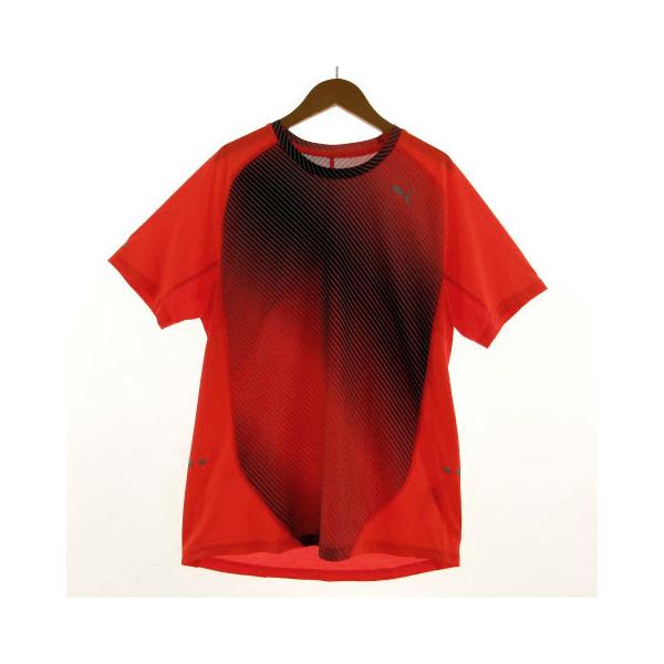 プーマ PUMA Tシャツ DRY CELL ロゴプリント 半袖 斜めストライプ オレンジ系 ブラック系 黒系 グレー M メンズ【ブランド】プーマ PUMA【表記サイズ】M【実寸サイズ】身幅：49cm　着丈：66.5cm　ゆき丈：44.5...