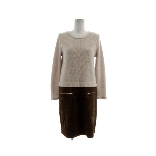 シェトワ Chez toi ワンピース ニット切替え スウェード調 ドッキング 長袖 ミディ丈 ベージュブラウン ブラウン 茶 F レディース【ブランド】シェトワ Chez toi【表記サイズ】F（バスト79-87 身長154-162）【実...