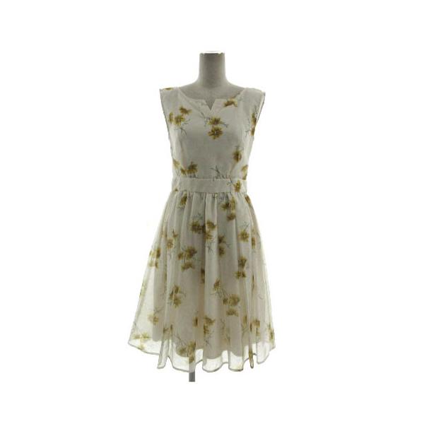 ジルスチュアート JILL STUART ワンピース キーネック ノースリーブ ミディ丈 花柄 ライトベージュ イエロー 黄色 グリーン 緑 S【ブランド】ジルスチュアート JILL STUART【表記サイズ】S(バスト82 ヒップ88 身...
