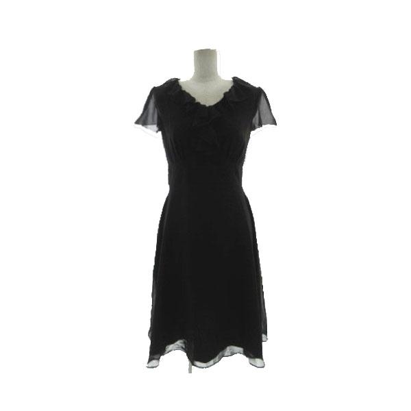 エムプルミエ M-Premier ワンピース Vネック フリル  チュール フレンチスリーブ シースルースリーブ ミディ丈 日本製 黒 36【ブランド】エムプルミエ M-Premier【表記サイズ】36（日本サイズS相当）【実寸サイズ】肩幅...