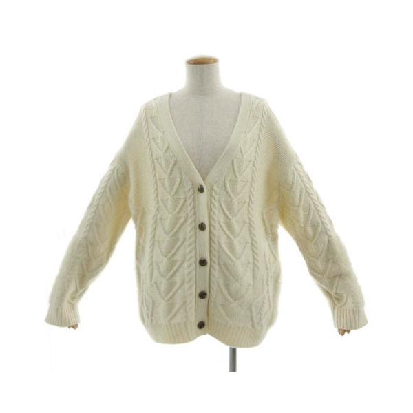 ジェナ エスパスメルヴェイユ Jena espace merve カーディガン ニット シャギーニット切替え ケーブル編み 厚手 ウール混 アイボリー F【表記サイズ】F【実寸サイズ】肩幅：約57cm　身幅：約56cm　袖丈：約50cm　着...
