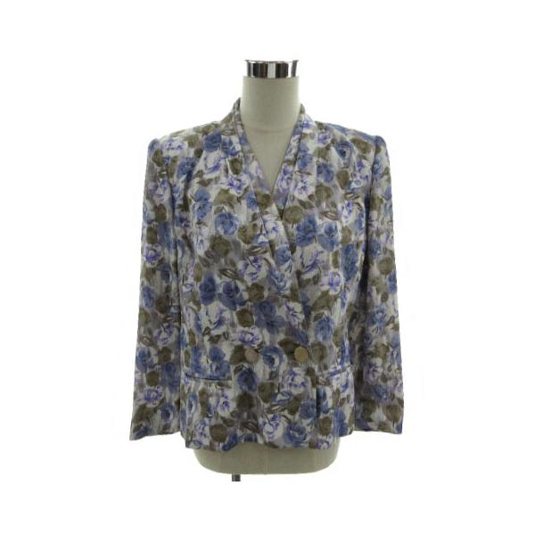 未使用品 koko Beall オンワード樫山 ジャケット フォーマル V襟 ノーカラー 花柄 ブルー 青 マルチカラー 11 レディース【表記サイズ】11（B86-90 H92-96 T153-160）（日本サイズL相当）【実寸サイズ】肩...