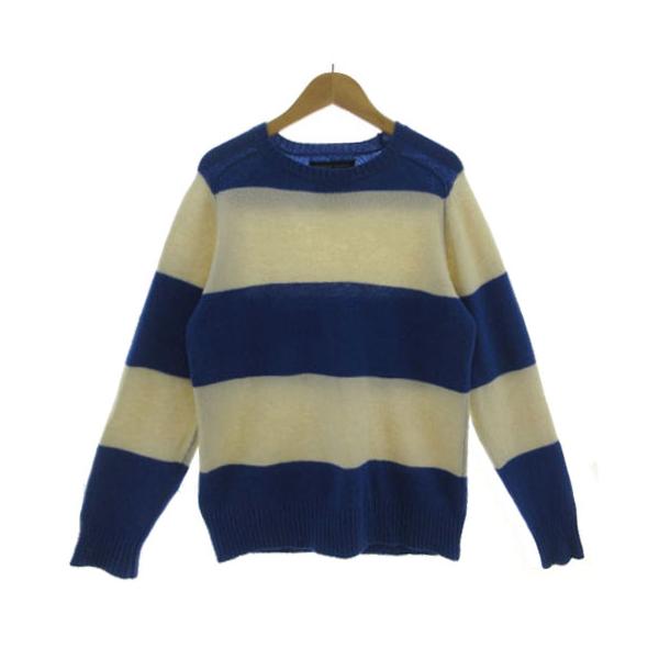 シップスジェネラルサプライ SHIPS GENERAL SUPPLY ニット セーター 丸首 長袖 ピュアウール ALL PURE WOOL ボーダー 青 アイボリー S【ブランド】シップスジェネラルサプライ SHIPS GENERAL S...