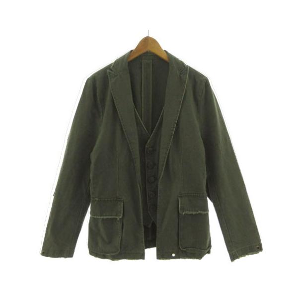 ボンズアンドピース BONDS&amp;PEACE ジャケット ピークドラペル ジレレイヤード風 ダメージ加工 カットオフ コットン カーキ M メンズ【表記サイズ】M【実寸サイズ】肩幅：約39cm　身幅：約44cm　袖丈：約61cm　着丈...