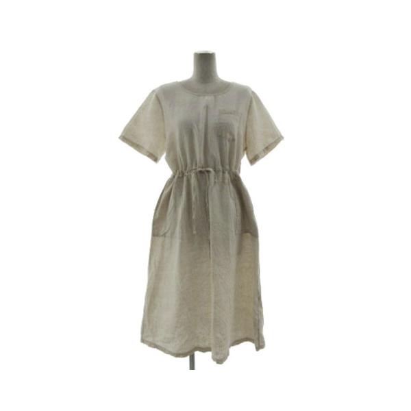 パンドル PEINDRE リネンワンピース RE-1580 半袖 ウエストドローコード ミディ丈 リネン100％ 生成り レディース【表記サイズ】表記サイズなし※実寸サイズをご確認下さい。【実寸サイズ】肩幅：40cm　身幅：52cm　袖丈：...