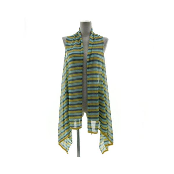 未使用品 バーニスフレスカ Vernice Fresca ジレ ベスト ニット 羽織り アシンメトリー 日本製 コットン混 ボーダー 青系 水色 黄 茶 F【表記サイズ】F【実寸サイズ】身幅：46cm　着丈：85cm　※実寸サイズに関しては...