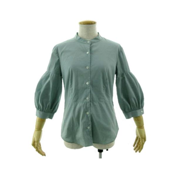 プレミスフォーセオリーリュクス Premise for Theory Luxe ブラウス バンドカラー ビショップスリーブ ストレッチ グリーン系 青緑 38【ブランド】プレミスフォーセオリーリュクス Premise for Theory ...