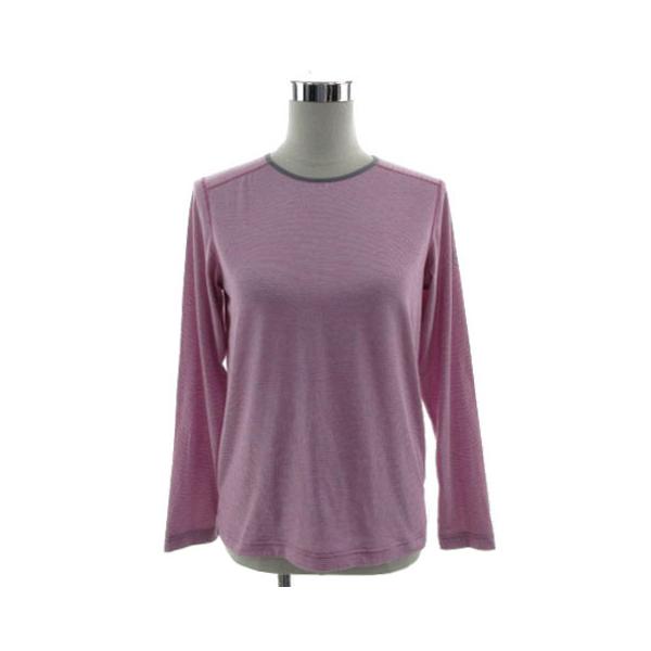 フォックスファイヤー Foxfire アウトドア インナーシャツ 8215510 長袖 バンブーレーヨン ボーダー ピンクパープル 白 グレー L【表記サイズ】L【実寸サイズ】肩幅：36.5cm　身幅：46cm　着丈：56cm　袖丈：57c...