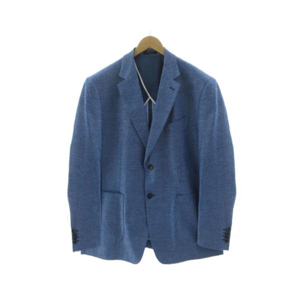 サルトリアベリーニ Sartoria Bellini 麻混 2ツ釦 ジャケット AZJK3219304 テーラードカラー バーズアイ柄調 青 3L 大きいサイズ【表記サイズ】3L【実寸サイズ】肩幅：約49cm　身幅：約63cm　袖丈：約62...