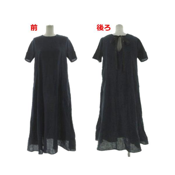 バースデーバッシュ BIRTHDY BASH リネンワンピース Aライン 半袖 バックリボン リネン100％ ネイビー 紺 レディース【表記サイズ】サイズなし  ※実寸サイズをご確認下さい。【実寸サイズ】肩幅：約42cm　身幅：約47cm　...