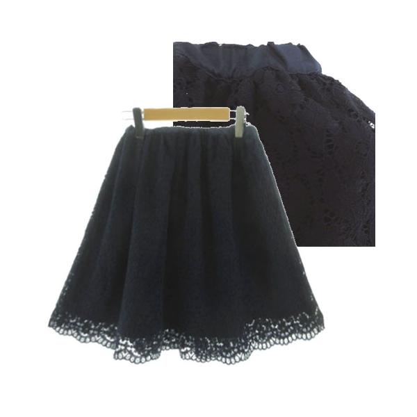 ポンポネット pomponette 花柄レースフレアスカート 4784616-158 ひざ丈 総レース ウエストゴム 裾スカラップ ネイビー L（160）【ブランド】ポンポネット pomponette【表記サイズ】L(160) ※実寸サイズ...