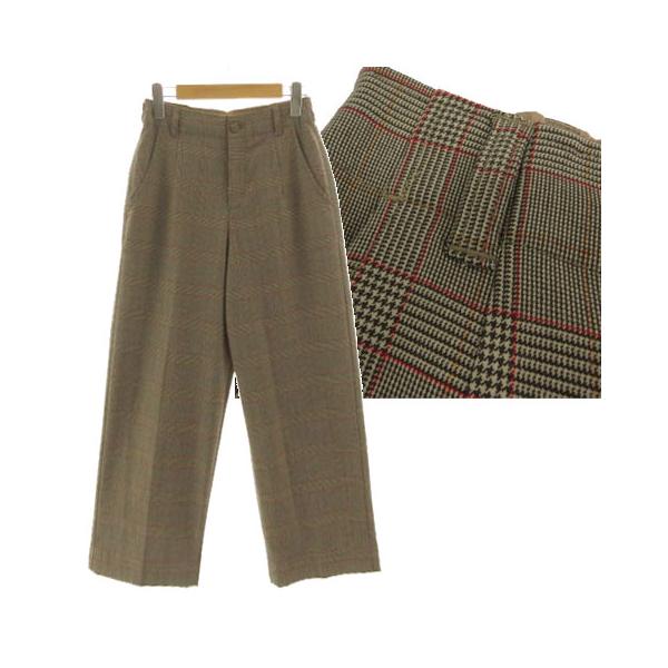 シンプルライフ SIMPLE LIFE ストレートパンツ 5609440142-88 ワイド ウエストゴム グレンチェックブラウン ベージュ 赤 オレンジ S【表記サイズ】S【実寸サイズ】ウエスト：約62-70cm　もも幅：約30-32cm...