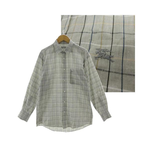 バーバリーズ Burberrys グラフチェックシャツ BBW91-232 ワイシャツ 胸ポケ ロゴ刺繍 長袖 リネン混 グレー 青 紺 茶 白 M【ブランド】バーバリーズ Burberrys【表記サイズ】MA ※実寸サイズをご確認下さい。...
