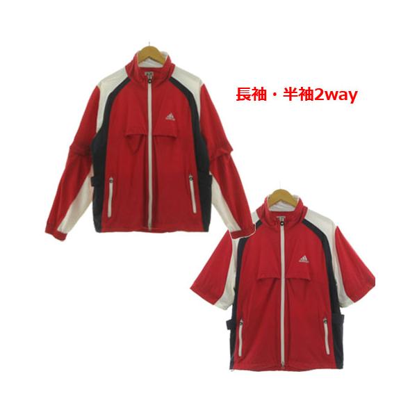 adidas テーラーメイド JPレインジャケット N45469 長袖 半袖 2way CLIMA PROOF RAIN ロゴプリント 裏地メッシュ レッド オフ白 紺 L【ブランド】アディダス adidas【表記サイズ】L【実寸サイズ】身...