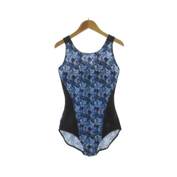 未使用品 リュウナ RYUNA フィットネス水着 ジム用水着 体型カバー ロゴプリント 総柄 ブルー ネイビー 水色 ブラック L【表記サイズ】L ※実寸サイズをご確認下さい。B 86-94T 154-162【実寸サイズ】肩幅：約23cm　...