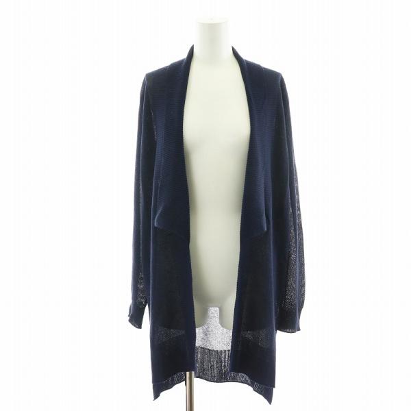 マッシモドゥッティ Massimo Dutti ニット ラップカーディガン ロング 薄手 フィッシュテール ショールカラー 長袖 S 紺【表記サイズ】S【実寸サイズ】肩幅：約37cm　身幅：約46cm　袖丈：約50cm　着丈：約88cm　ス...