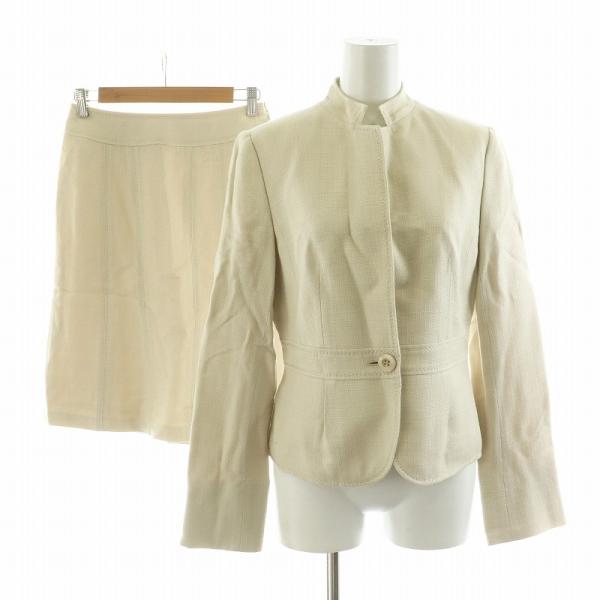 自由区 オンワード樫山 セットアップ フォーマル 台形スカート ノーカラージャケット ひざ丈 36  38 ライトベージュ【ブランド】自由区 オンワード樫山【表記サイズ】ジャケット 38スカート 36【実寸サイズ】ジャケット 肩幅：約36c...
