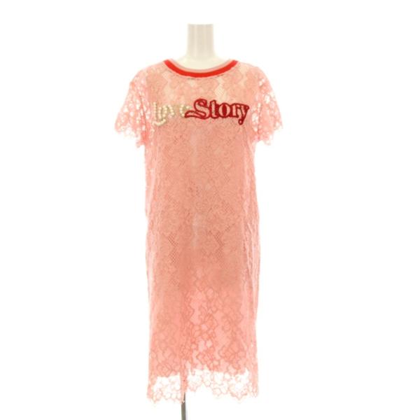 ピンコ Uniqueness ワンピース ミモレ ロング 半袖 総レース ロゴ刺繍 フェイクパール装飾 インナーキャミワンピ付き I40【ブランド】ピンコ PINKO【表記サイズ】I40【実寸サイズ】肩幅：42cm　身幅：44cm　袖丈：1...