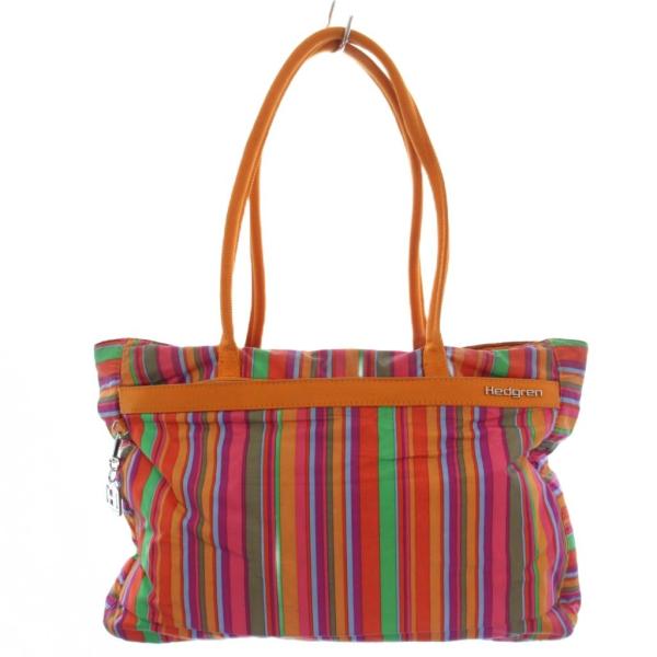 ヘデグレン HEDGREN トートバッグ ストライプ柄 ナイロン オレンジ /BM ■BM レディース【実寸サイズ】持ち手の長さ：61cm　ヨコ：46.5cm　タテ：28cm　マチ：10cm　　【素材】ナイロン【色】オレンジ【仕様】外側 フ...