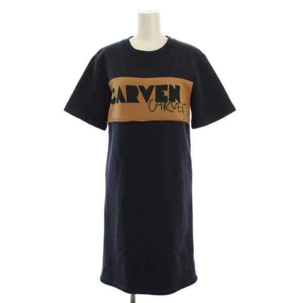 カルヴェン CARVEN ワンピース 半袖 ひざ丈 スウェット ロゴ XS ネイビー /BM ■MU レディース【ブランド】カルヴェン CARVEN【表記サイズ】XS【実寸サイズ】肩幅：43cm　身幅：44cm　着丈：92cm　袖丈：22....
