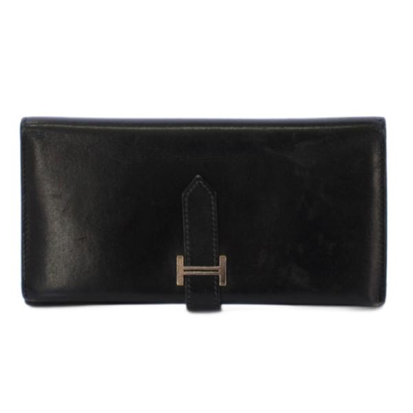エルメス HERMES ベアン 長財布 三つ折り ボックスカーフ 黒 □G刻印 /KH ■OH ■BM メンズ【ブランド】エルメス HERMES【実寸サイズ】ヨコ：17cm　タテ：9cm　マチ：1.5cm　　【素材】レザー【色】黒 ブラック...