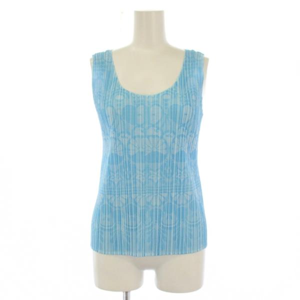プリーツプリーズ PLEATS PLEASE イッセイミヤケ カットソー ノースリーブ 総柄 3 水色 PP11-JK723 /BM ■MU レディース【ブランド】プリーツプリーズ PLEATS PLEASE【表記サイズ】3【実寸サイズ】身...