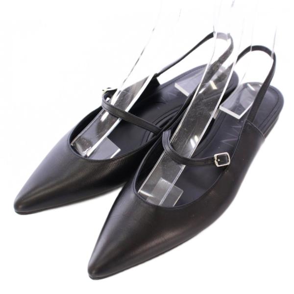 ヒューン HEWN ストラップミュール ポインテッドトゥ ローヒール レザー ワンカラー 36 黒 ブラック /BB ■BM レディース【表記サイズ】36【実寸サイズ】ヒールの高さ：1cm　最大幅：8cm　　【素材】レザー【色】黒 ブラック...