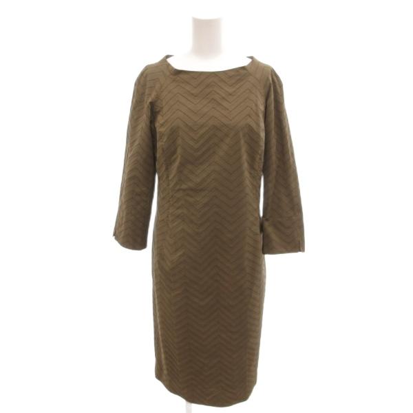49アベニュー ジュンコシマダ 49AV. junko shimada 美品 49AV ワンピース 40 ブラウン シェブロン柄 ボートネック 七分袖 4923342614 /HW ■GY66 レディース【ブランド】49アベニュー ジュンコ...